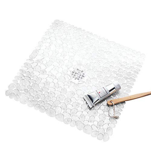 iDesign Plastic Suction Cup Non-Slip Bath Mat, The Pebblz Collection - 22β x 22β, Clear