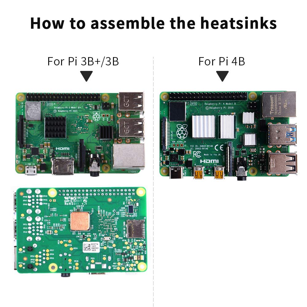 GeeekPi Fan for Raspberry Pi 4, 30x30x7mm DC Brushless CPU Cooling Fan 3.3V 5V with 7PCS Heatsink for Raspberry Pi 4 Model B,3B+,Pi 3 & Pi Zero/Zero W & Retroflag NESPI CASE Plus (2-Pack)
