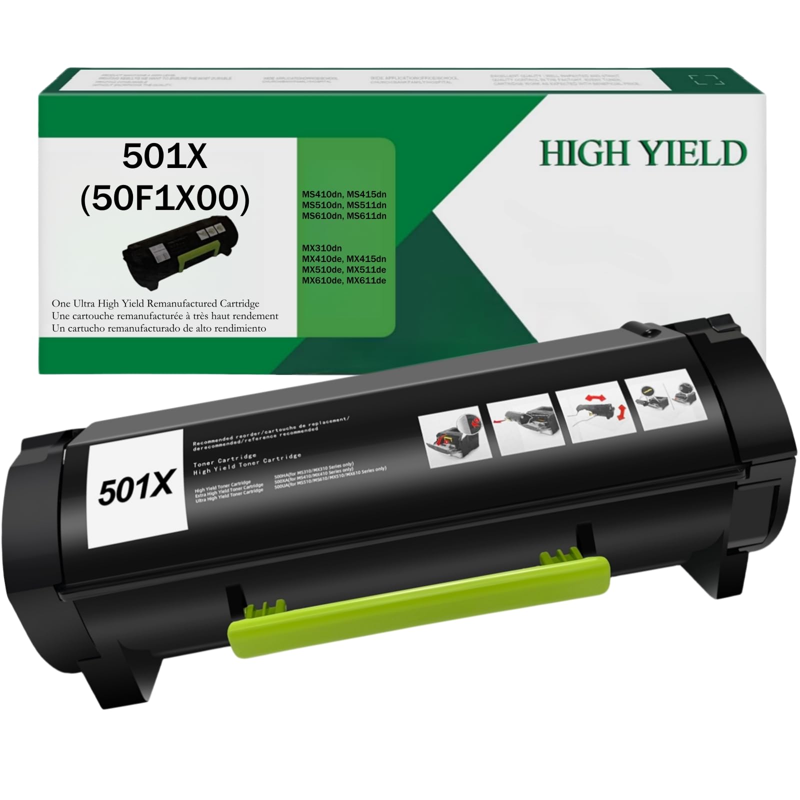 501X for Lexmark MX410de Toner Cartridge Replace Lexmark 50F1X00 for Lexmark MS415dn, MS410dn, MX410de, MX415de [10,000 Pages]