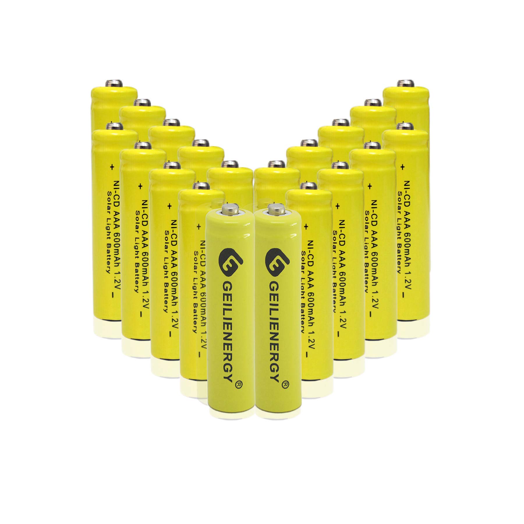 GEILIENERGY Solar Light Batteries AAA NiCd AAA 1.2V 600mAh Triple A Rechargeable Batteries for Solar Lamp Garden Lights (Pack of 20)