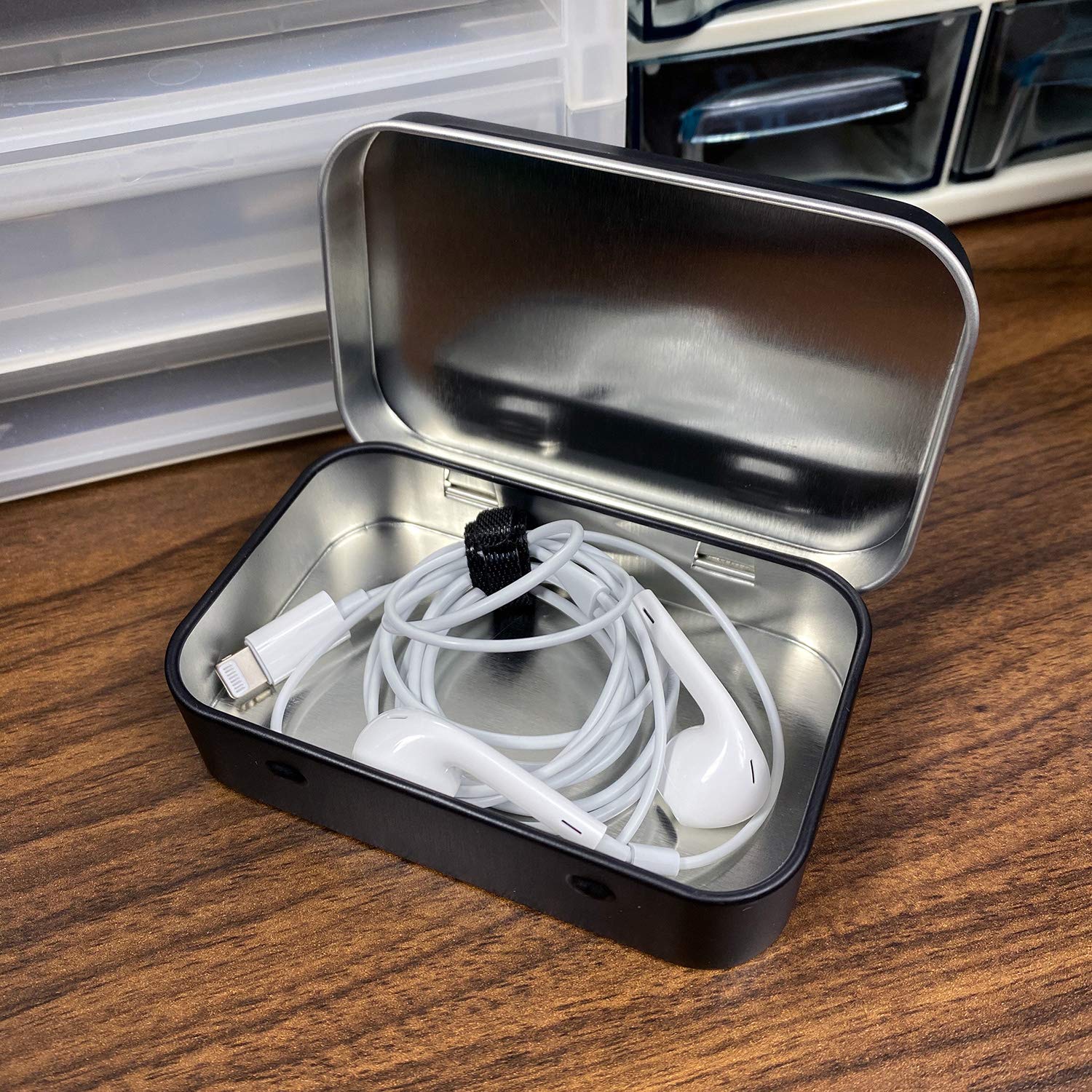 4 Pack Metal Rectangular Empty Hinged Tins Box Containers 3.75 by 2.45 by 0.8 Inch Silver & Black Mini Portable Box Small Storage Kit Home Organizer (2 Black 2 Silver)