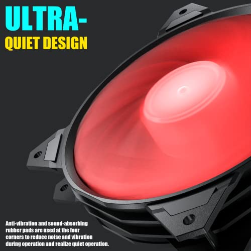 upHere Long Life 120mm 3-Pin High Airflow Quiet Edition Red LED Case Fan for PC Cases, CPU Coolers, and Radiators 3-Pack,PF120RD3-3