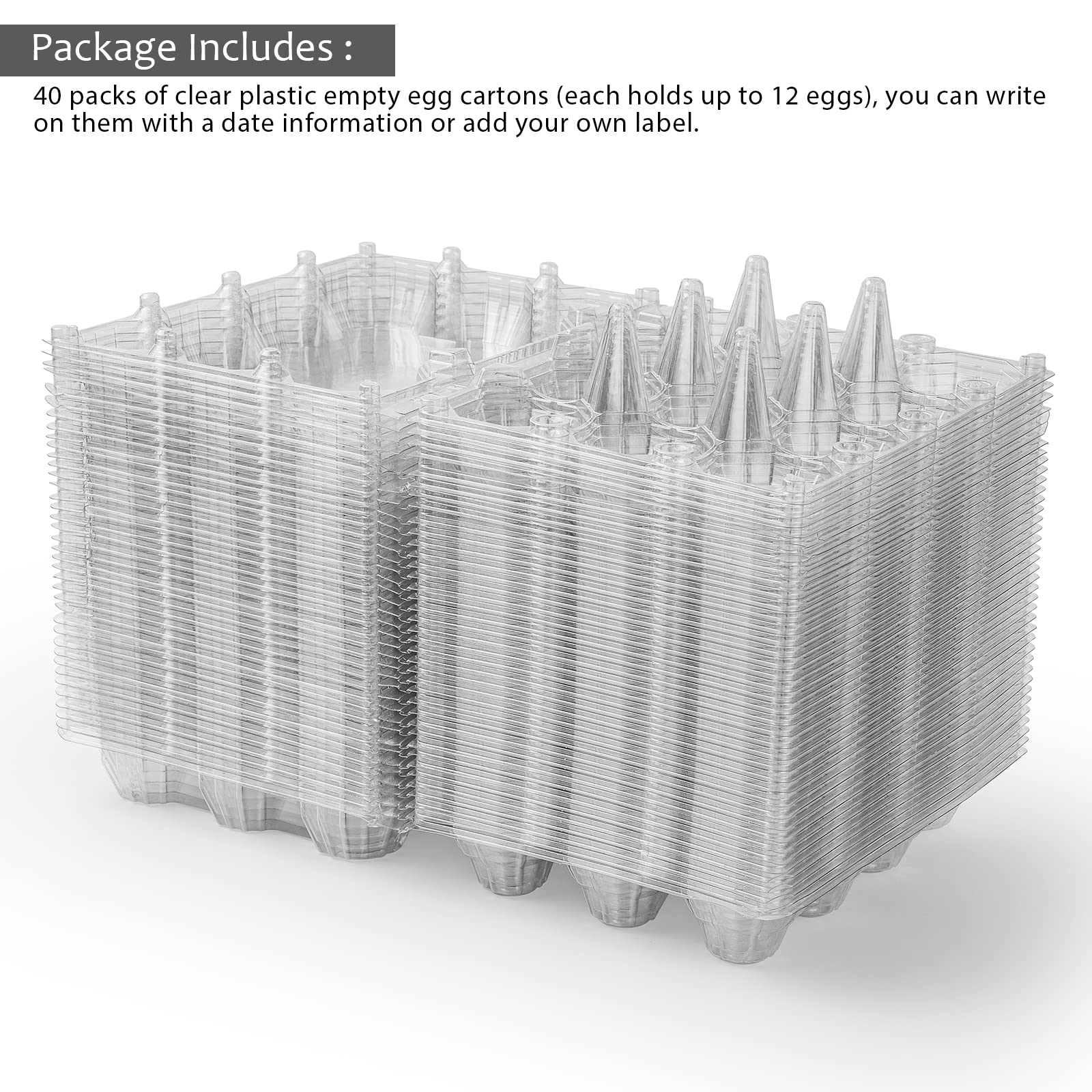 AYAYGD 40 Pack Egg Cartons Cheap Bulk 12 Count,Clear Plastice Bulk Egg Cartons for Chicken Eggs,Reusable Egg Carton for Family,Chicken Farm,Markets Display - Egg Holder, Egg Containers for Fresh Eggs