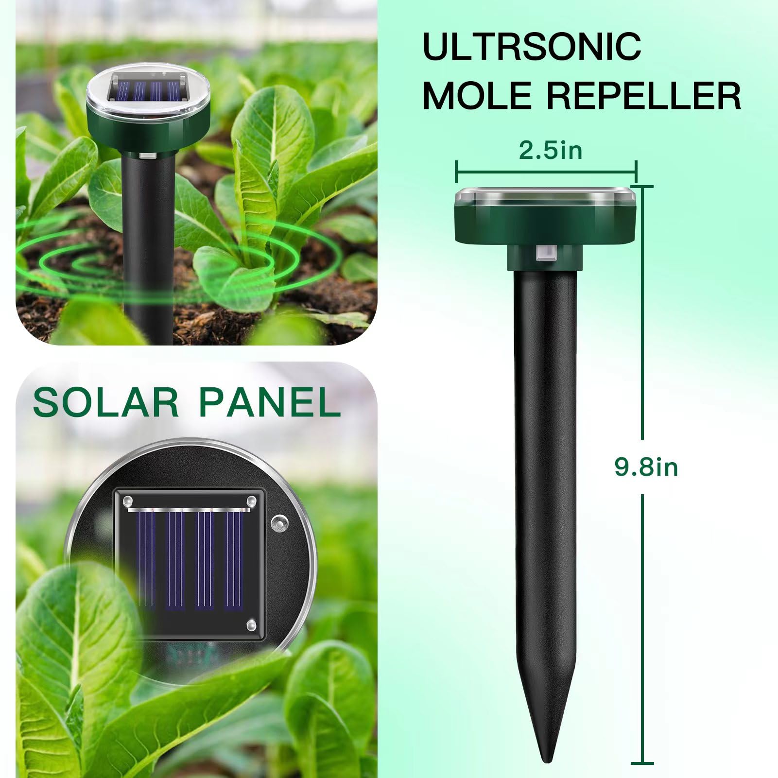 6 PK Mole Upgrade Solar Repellent for Lawns Gopher Repellent Ultrasonic Powered Mole Repellent Deterrent Snake Repeller Mole Repellent Outdoor Lawns Yard Garden