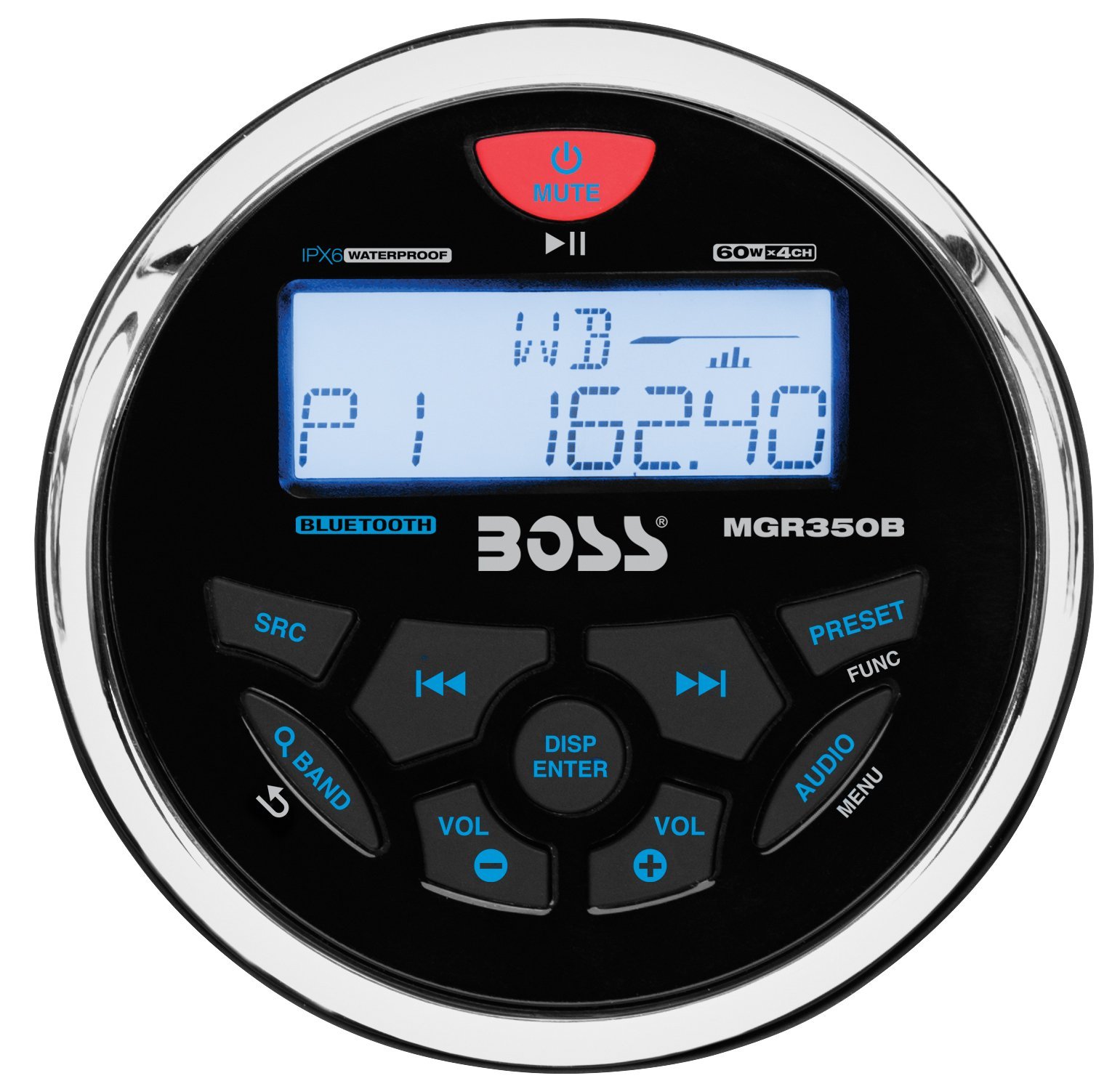 BOSS Audio Systems MCKGB350B.6 Weatherproof Marine Gauge Receiver and Speaker Package - IPX6 Receiver, 6.5 Inch Speakers, Bluetooth Audio, USB, MP3, AM/FM, NOAA Weather Band Tuner, No CD Player, 1 pair black speakers, One Pair of 6.5 inch