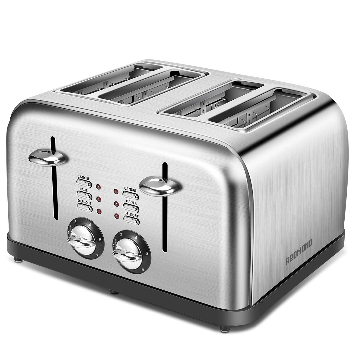 4 Slice Toaster, REDMOND Toaster 4 Stainless Steel Retro Bagel Toaster, 1.5β Extra Wide Slots, 6 Evenly Bread Shade Settings, 1500W, Silver