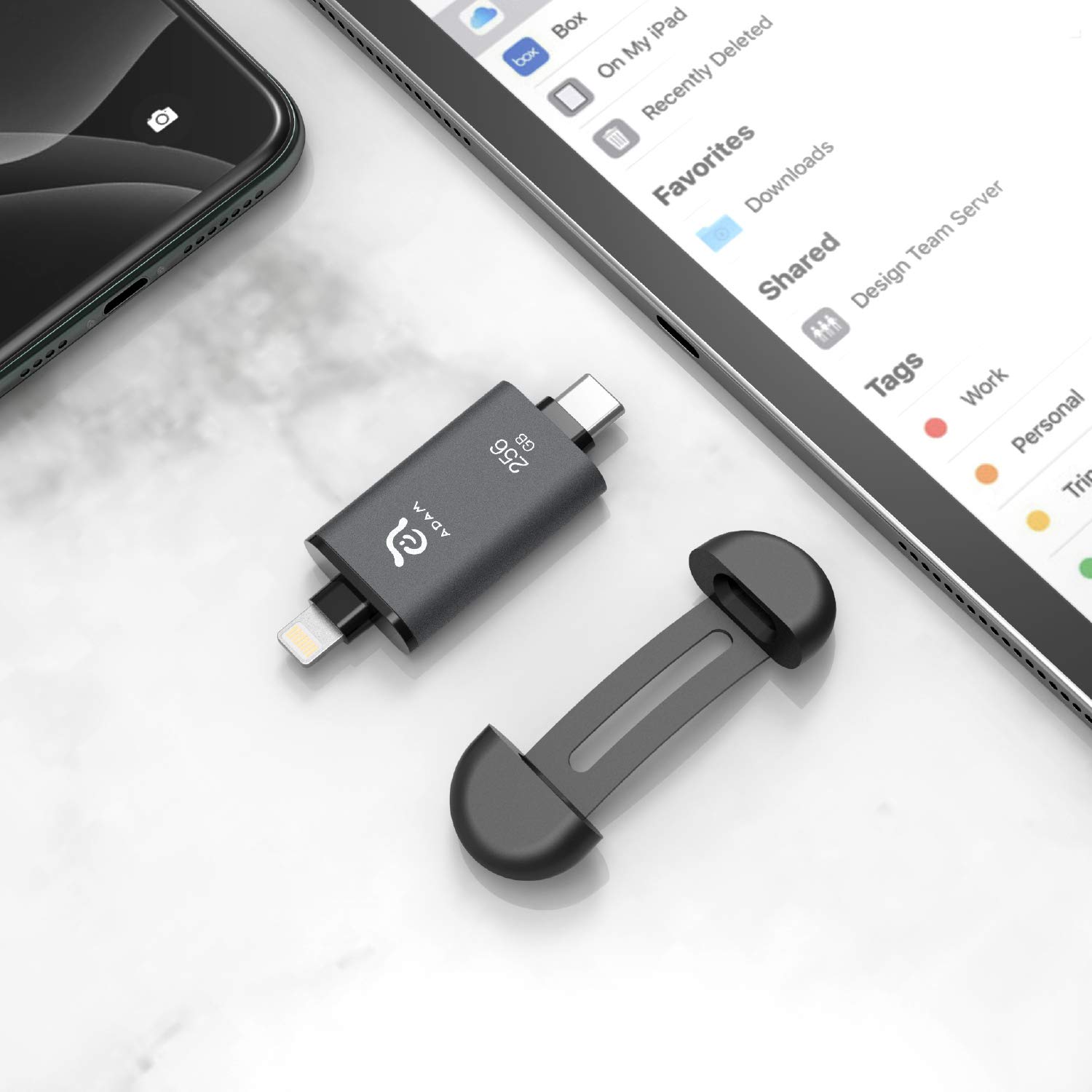 ADAM elements iKlips C Lightning + USB C Flash Drive for iPhone, iPad Pro, Mac, PC, Android - Touch ID/Face ID Secured (Red, 256GB)