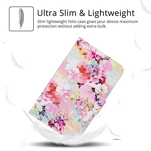 UUcovers for Amazon Kindle Fire HD 8 Tablet 2018/2017/2016/2015 Case 8th/7th/6th/5th Generation, Folio Stand Synthetic Leather Magnetic Wallet TPU Back Shockproof Cover with Card Slots, Pink Flower