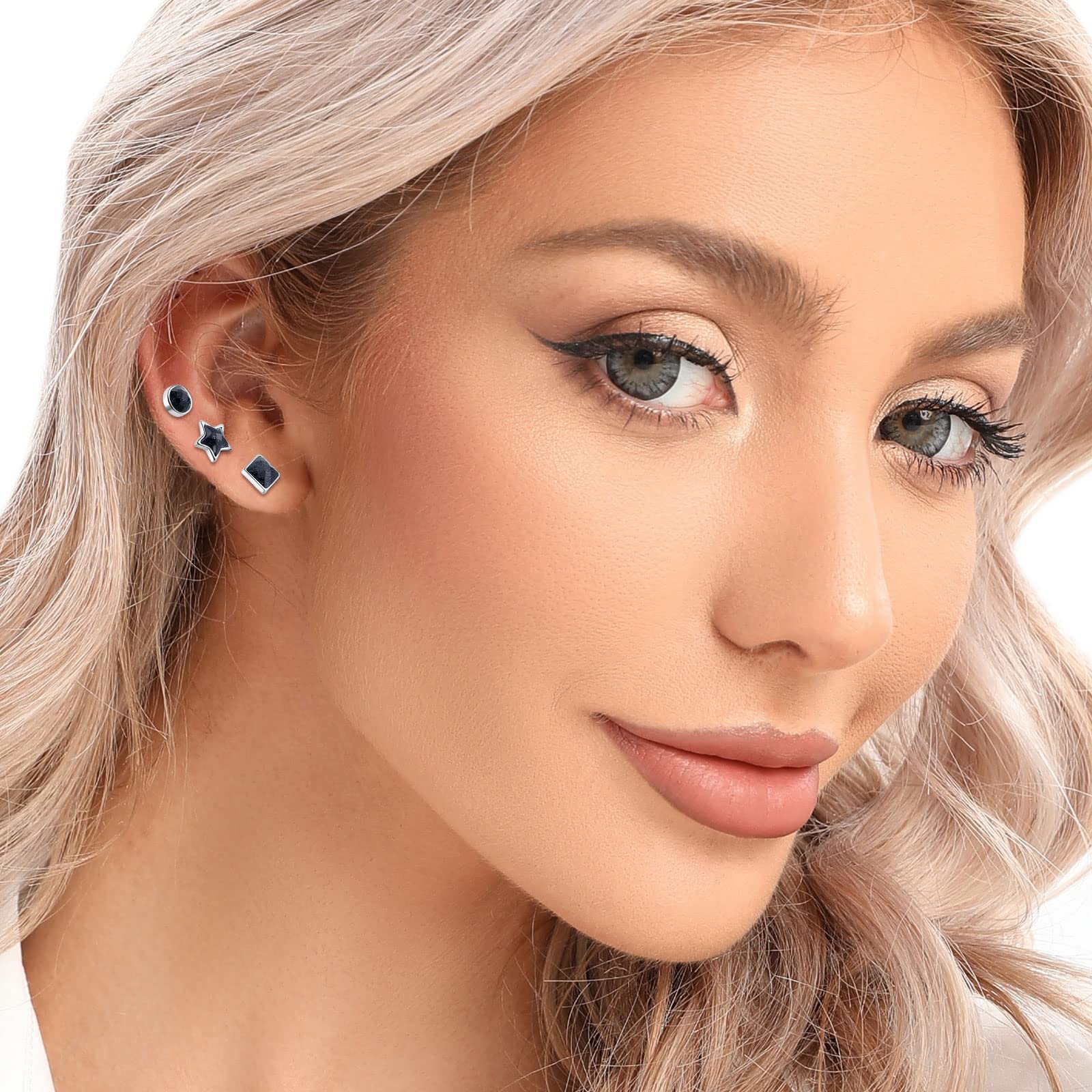 4 Pairs 925 Sterling Silver Stud Earrings Set for Women Men Blue Sandstone Stud Earrings Set CZ Stud Earrings Gift for Birthday