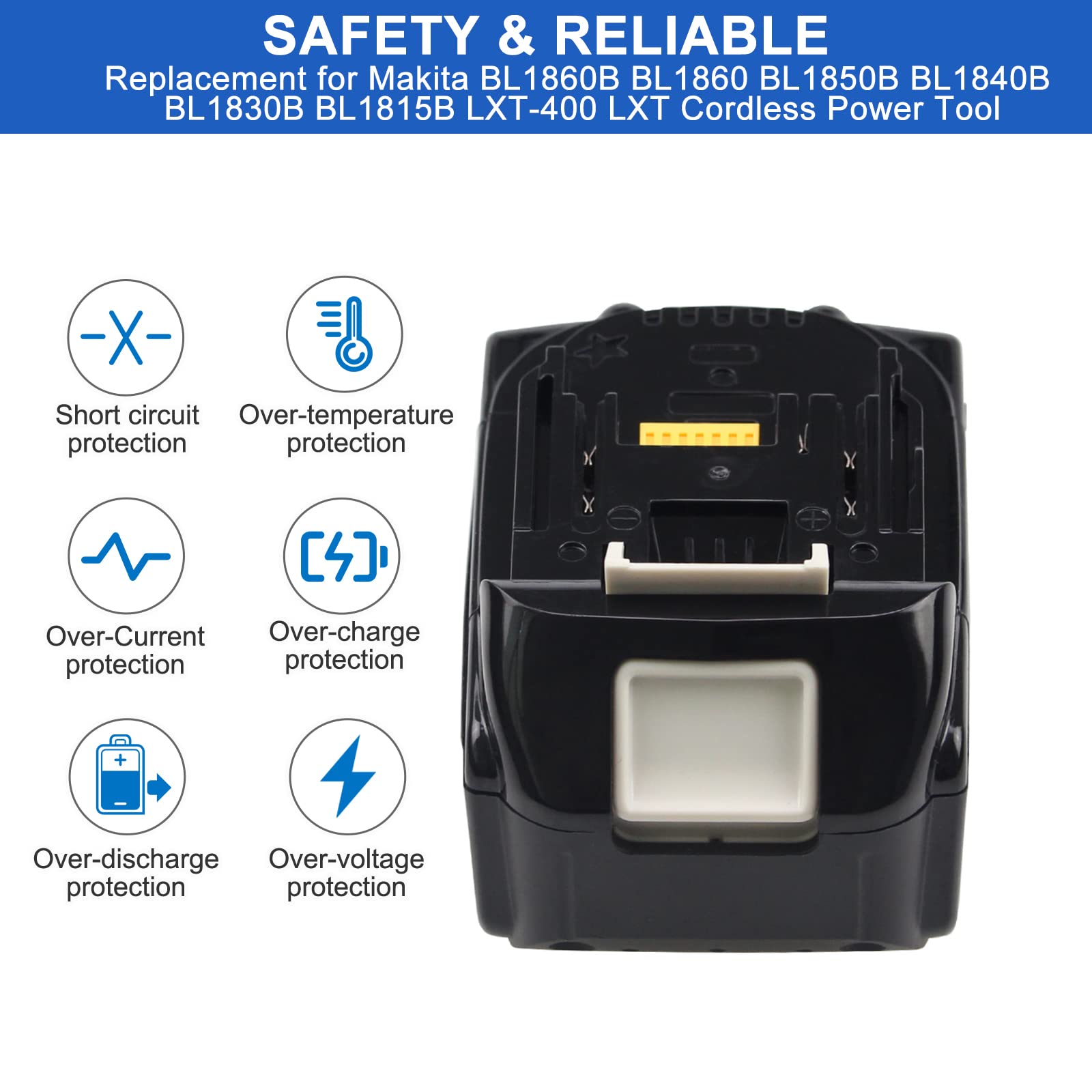 6.0Ah BL1860B Replacement Battery Compatible with Makita 18V Battery BL1860B-2 BL1860 BL1850 BL1840 BL1830 LXT-400 Cordless Power Tools with LED Indicator