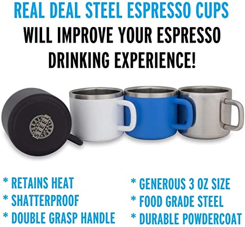 Real Deal Steel "Little Sipper 3 oz Insulated Espresso Cups - Premium Double Wall Set of 4 Demitasse