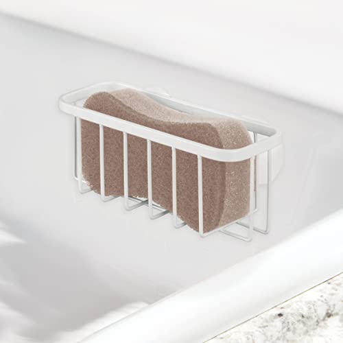 iDesign Rust-Resistant Stainless Steel Sponge Holder for Kitchen Sink with Suction Cups, The Gia Collection - Set of 1, Pearl White