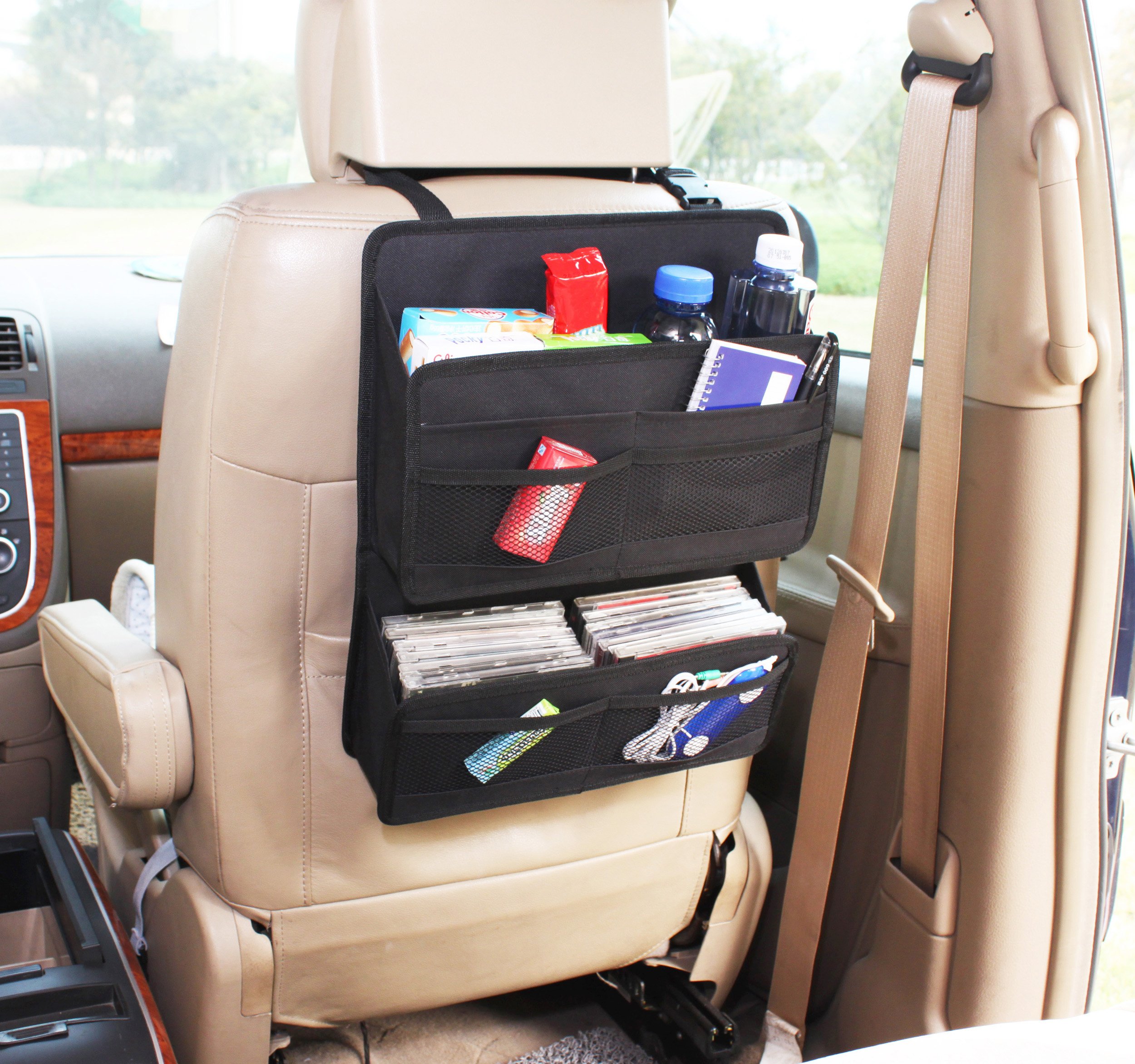 ITIDY Car-SeatBack-Organizer, Seat Back Protector for Baby Accessories and Kids Small Toys, Travel Essentials Holder, Storage Bag for Cars/Vans/SUVs/RVs,Black