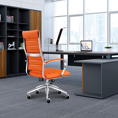 LUXMOD High Back Office Chair with Armrest, Orange Adjustable Swivel Chair in Durable Vegan Leather, Ergonomic Desk Chair for Extra Back & Lumbar Support –Orange, Janus Collection