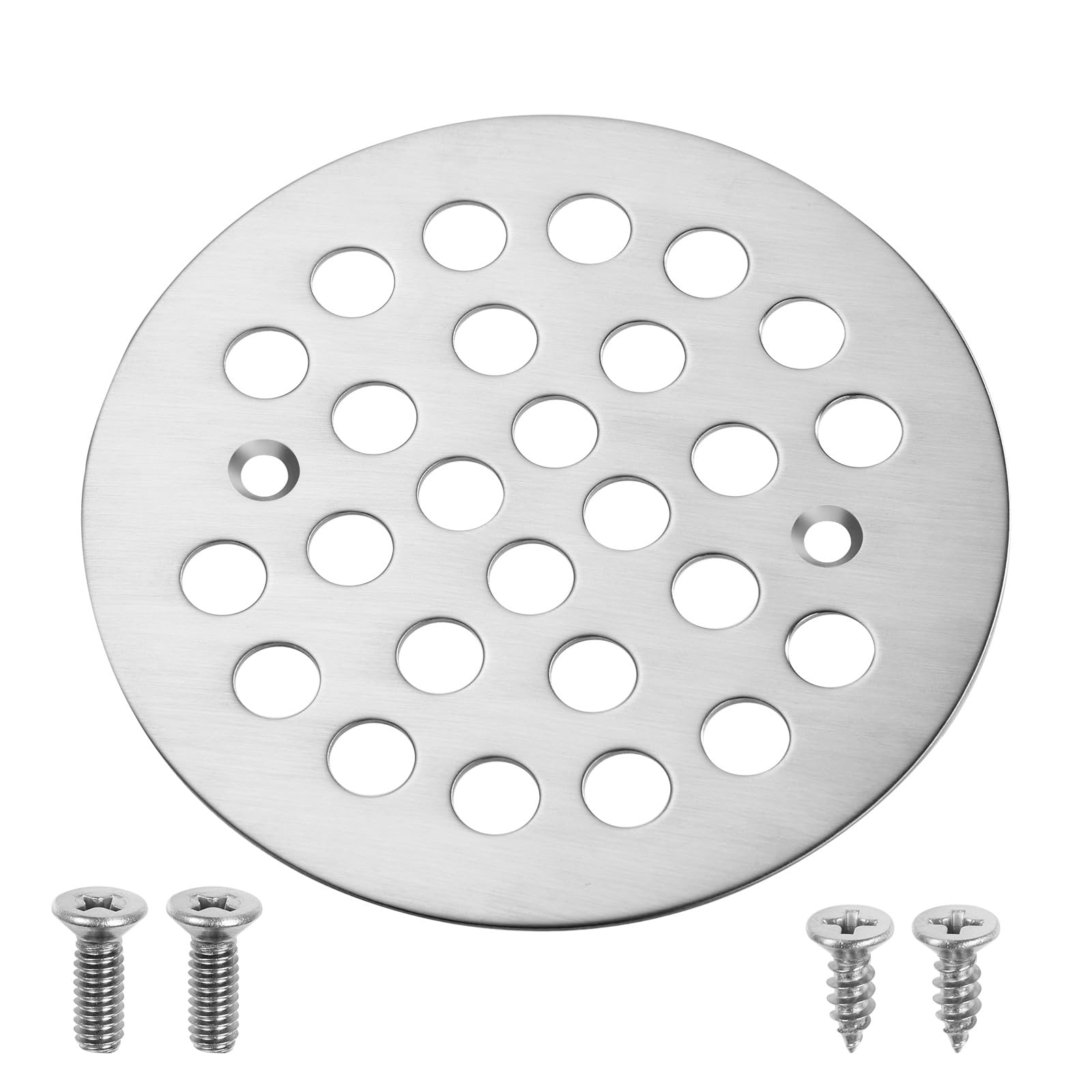 4-1/4“ Shower Strainer Drain Trim Set, Screw-in Shower Strainer Drain Cover, Shower Floor Replacement Cover Bathroom Drain Strainers (Brushed Nickel)