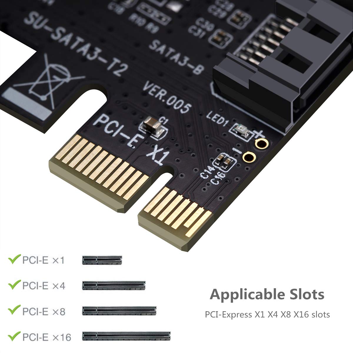 MHQJRH PCI Express SATA 3.0 Controller Card, 2-Port PCIe to SATA III 6GB / s Built-in Adapter Converter, PCI-E to SATA 3.0 Disk Array Card,with Small Bracket and 2 SATA Cable Support SSD and HDD