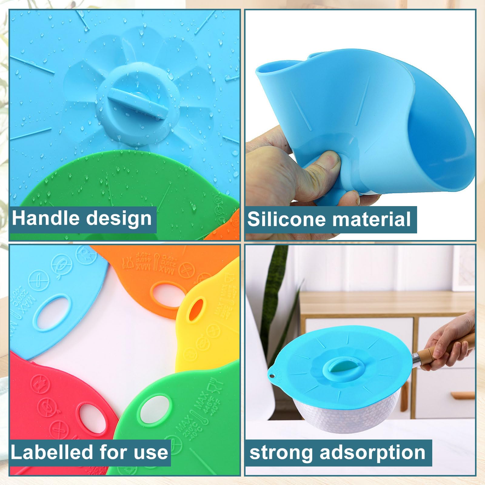 7 Pack Silicone Lids Microwave Cover Reusable Silicone Lids For Food Storage For Bowls, Cups, Plates, Pots, Pans, Skillets, Stove Top, Oven, Fridge, Dishwasher (5 Sizes)
