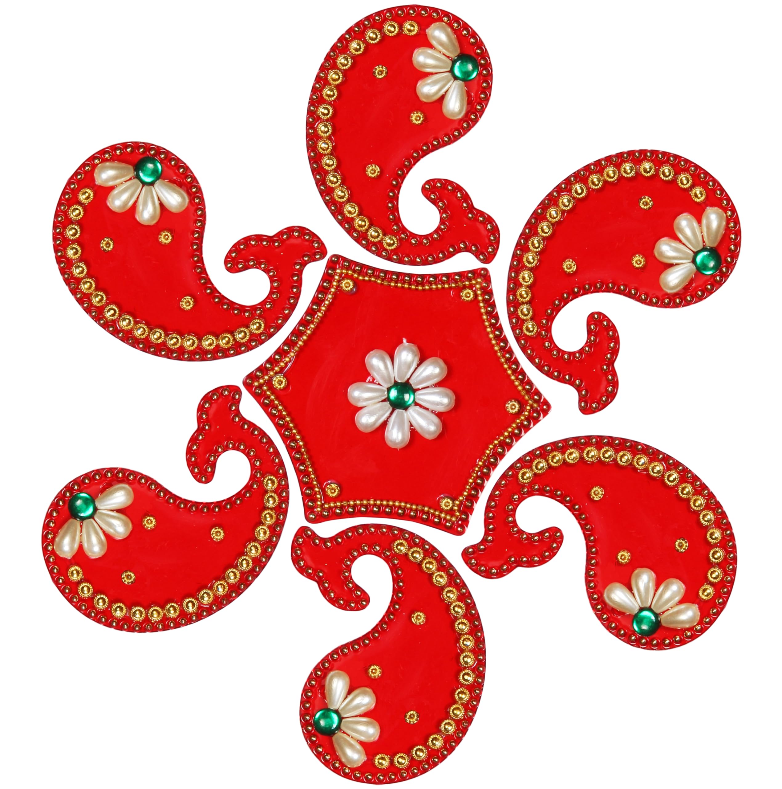 ARTISENIA Handmade Red Dolphin Acrylic Diwali Rangoli Floor Decorations Table Decoration Studded Stones Sequins Traditional Festive Home Door Décor | Floor Wall Stickers RJV-002