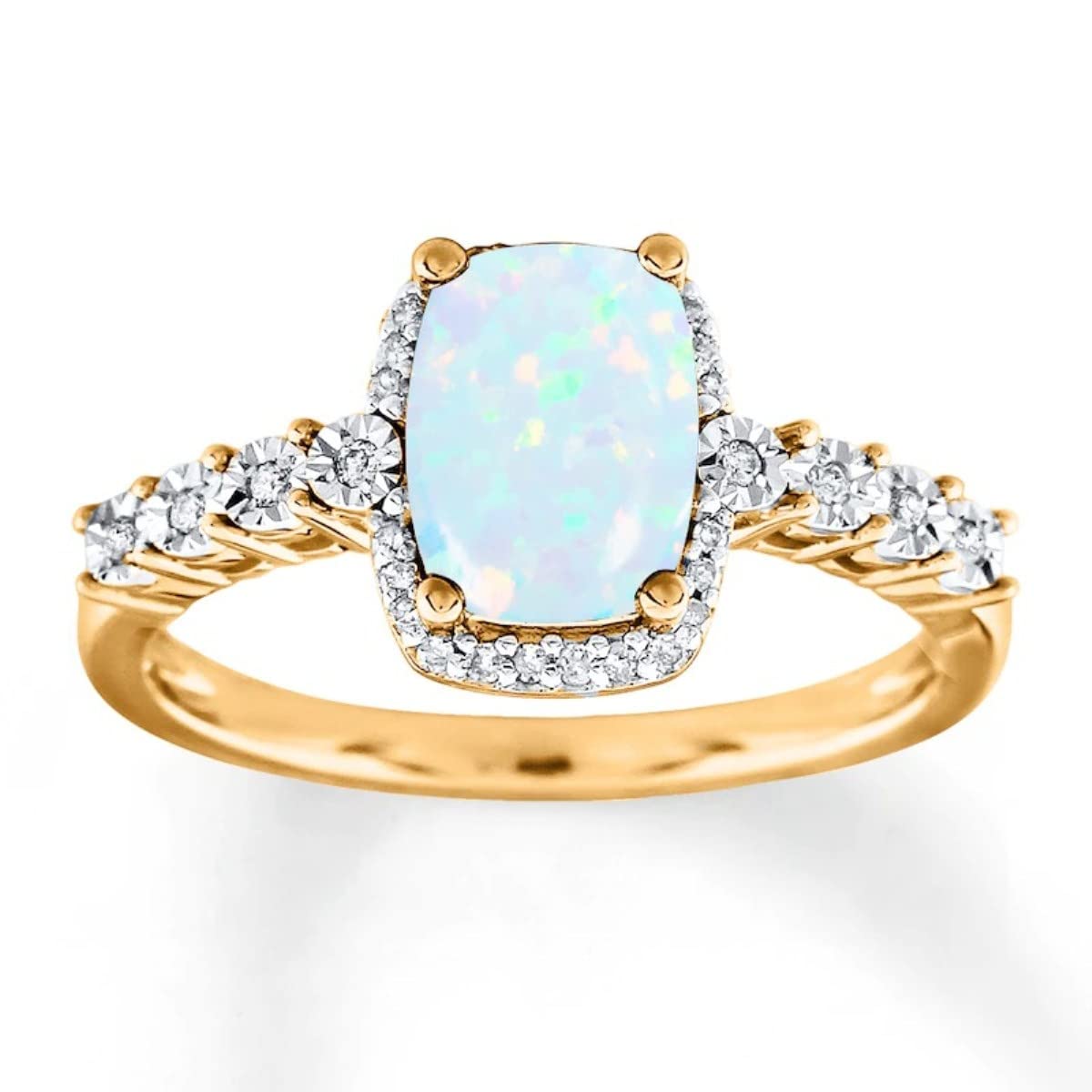 55Carat Created-Opal Yellow Gold Plated Striking Ring Mossanite Design Engagement For Women Cushion Cut Birthstone Jewelry Size:7