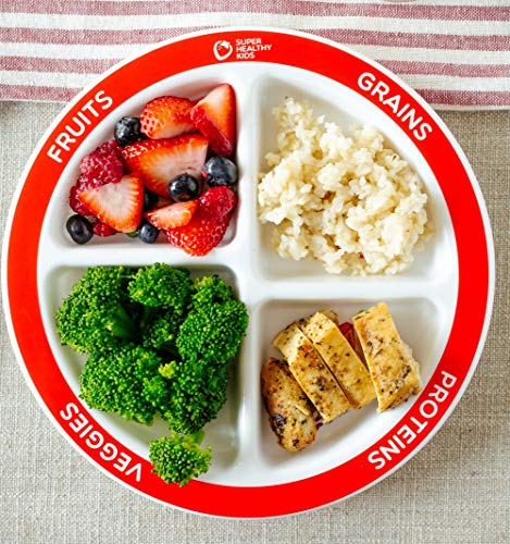 Health Beet Choose MyPlate Portion Plate for Kids, Toddlers - Kids Nutrition Plates with Dividers Plus Dairy Bowl from (English language, Plate with Dairy Bowl)
