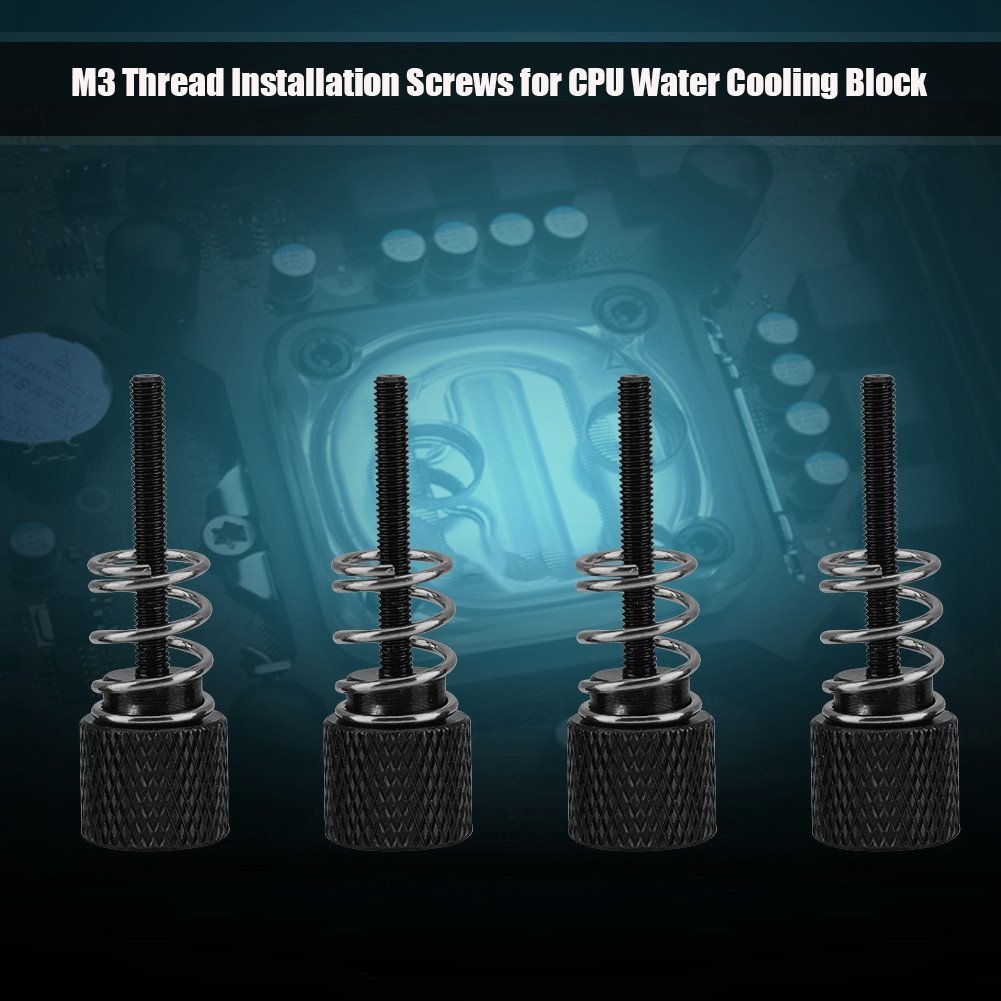 Rcher-R CPU Water Cooling Block Screw,4pcs Aluminum M3 Installation Screws for CPU Water Cooling Block for Intel 1150/1151 / 1155/1156 / 1366/775(Black)