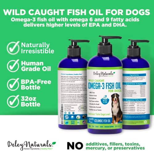 Wild Caught Fish Oil for Dogs - 32oz - Omega 3-6-9, GMO-Free - Reduces Shedding, Supports Skin, Coat, Joints, Heart, Brain, Immune System - Highest EPA & DHA Potency - Only Ingredient is Fish