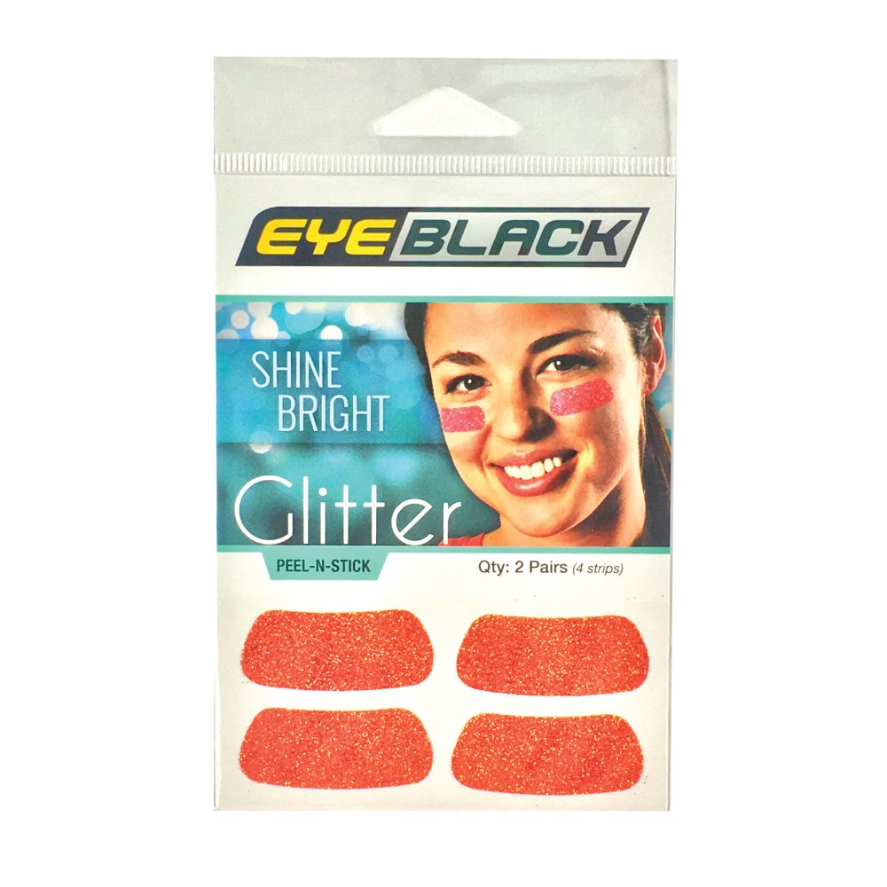 EyeBlack Under Eye Colorful Glitter Strips | Football, Baseball, Softball, Soccer | Great for Adults and Kids | Tailgating Fans, Sporting Events, Cheering Fans - 2 Pairs / 4 Strips - Orange