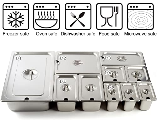 CURTA 6-Pack 1/6 Size Slotted Steam Table Pan Cover, Lid with Handle, NSF, Hotel Pan Cover, Catering Food Pan Cover