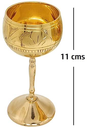 Akanksha Arts Pair of Shot Glasses - Each Glass 2 Oz - Made of Brass - Glittering Gold