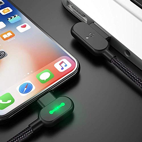 USB 90 Degree Right Angle Design Gaming LED Nylon Braided Sync Charge Double Size USB Reversible Data 6FT/1.8M Cable Compatible New Phone/Pad/Pod (3 Pack Black, 6FT)