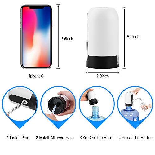 Myvision Water Bottle Pump 5 Gallon Water Bottle Dispenser USB Charging Automatic Drinking Water Pump Portable Electric Water Dispenser Water Bottle Switch (White)