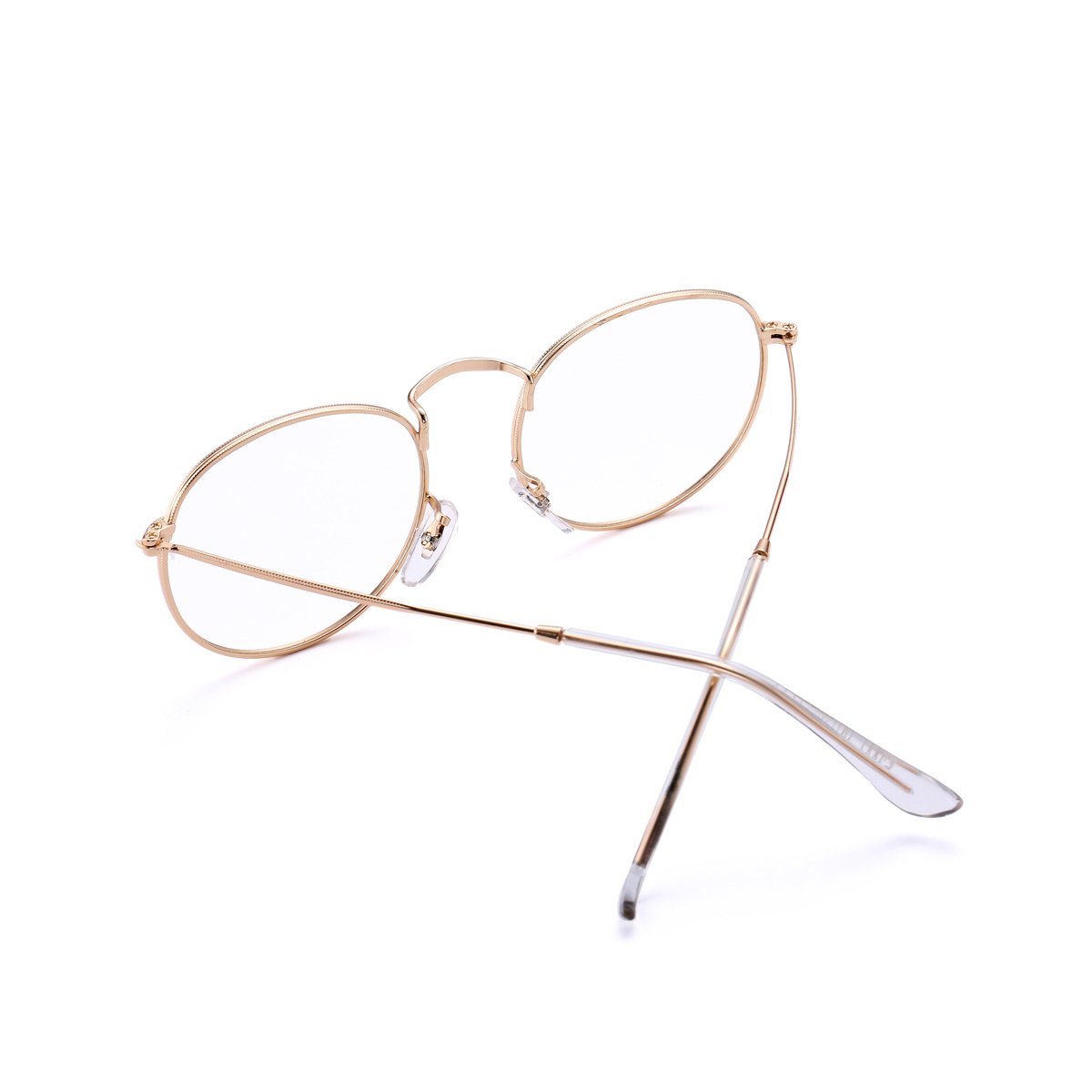 AZorb Round Clear Lens Glasses Classic Metal Frame Non-Prescription Eyeglasses for Women Men(gold)