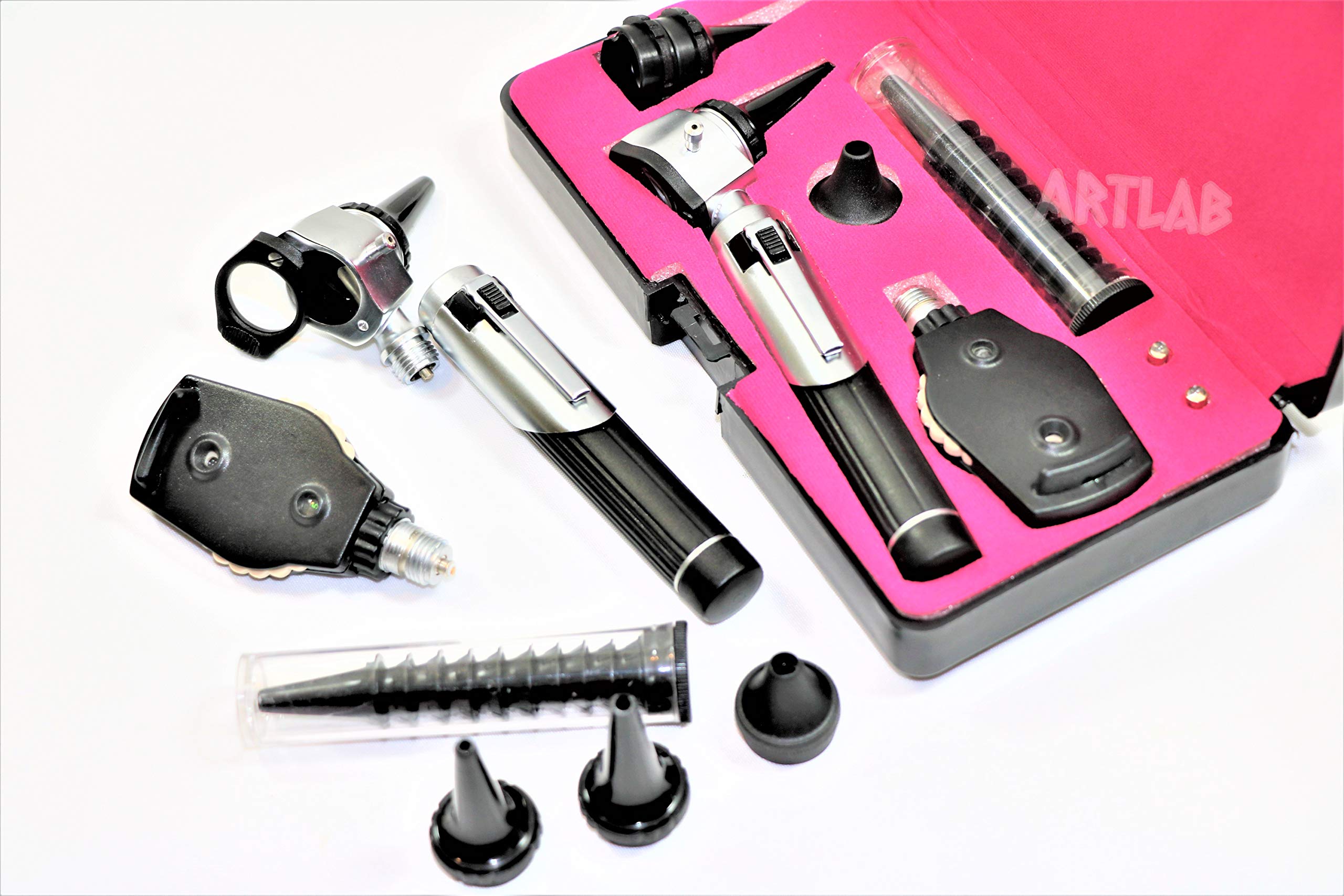 Artlab Multi-Function Otoscope Student Set-Multi-Function Ear Scope for Ear, Nose & Eye Examination with Disposable Speculum with 2 Free Replacement Bulbs (Include Hard Case)
