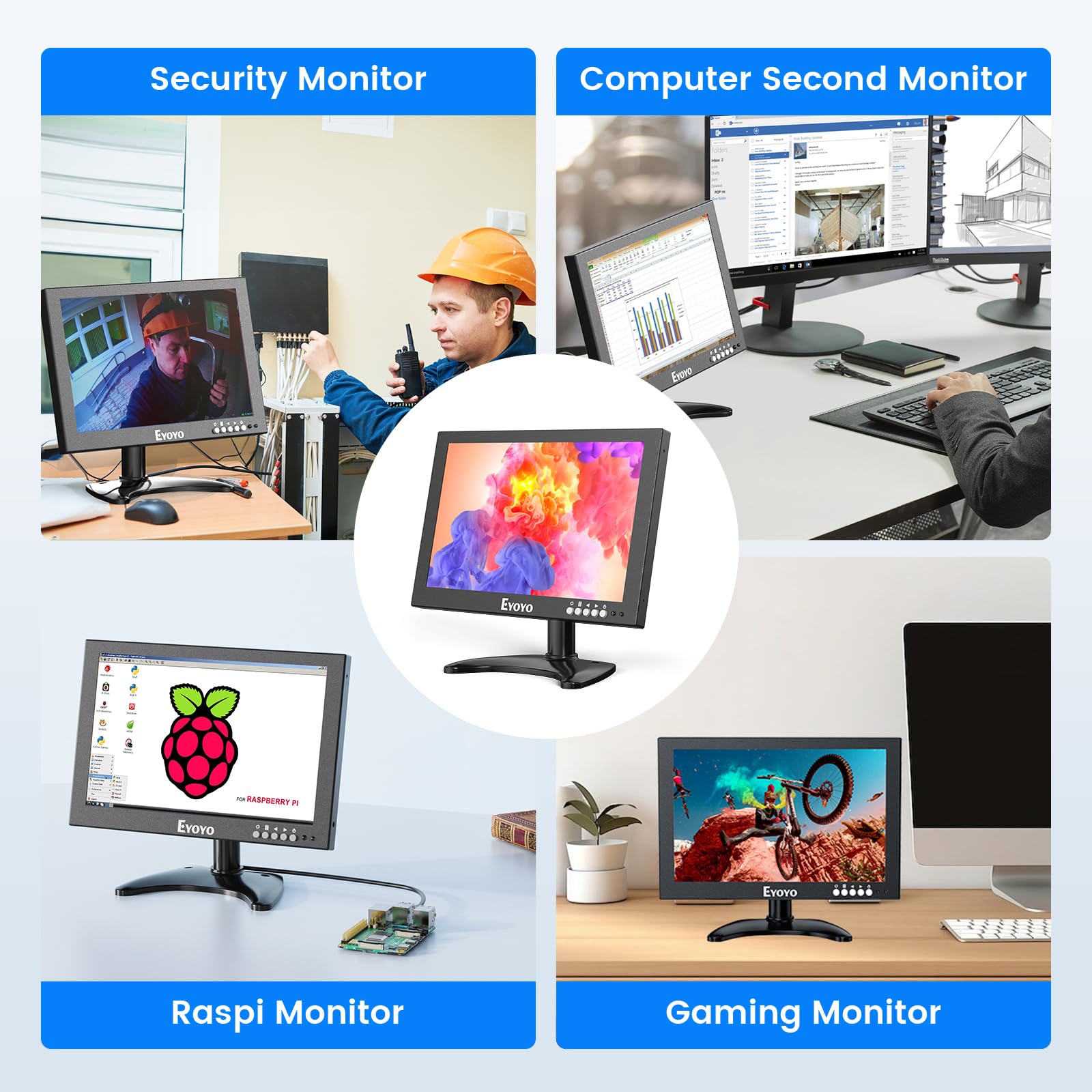 Eyoyo Security Camera Monitor Screen 10.1 Inch Small Computer Monitors 1920x1200 FHD CCTV Monitor with HDMI VGA BNC AV USB Built in Speaker for Home Office