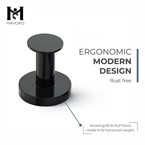 Mavoro Strong Magnetic Hooks for Hanging Coats and Bags. Set of 4 Black Magnet Hooks Heavy Duty Magnets, Neodymium 52 Rare Earth Magnets. Push Pin Style Magnet Hook for Refrigerator, Locker etc