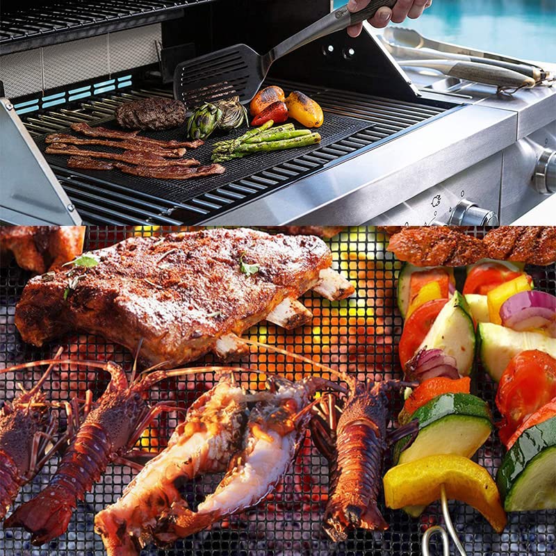 Akblaklsa 4 Pack Non-Stick Oven Liners and Mesh Mats, Reusable Liners for Toaster Oven, 13 × 15.74 inch Grill Mats and Mesh Mats, Oil Brush, Toaster Oven Reusable Mats Set, Heat Resistant Baking Mat