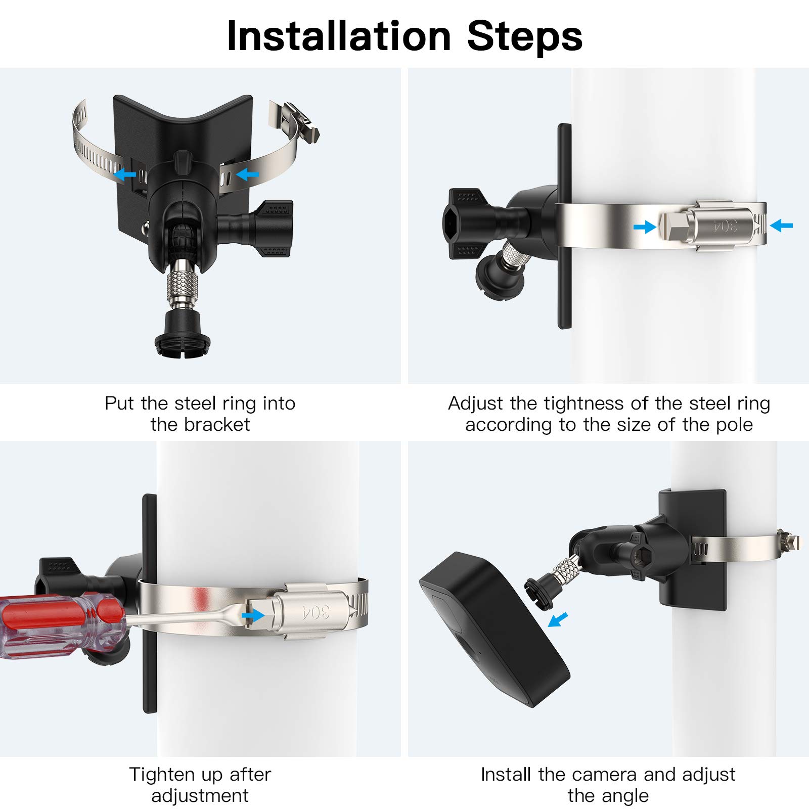 Blink Camera Pole Mounting Bracket, Lyeiaa All-New Blink Outdoor Blink XT2 Wall Mount Bracket Holder, Applicable Pipe Diameter Size 1.18-7.87 inch (30mm-200mm) (1 Pack-Black)