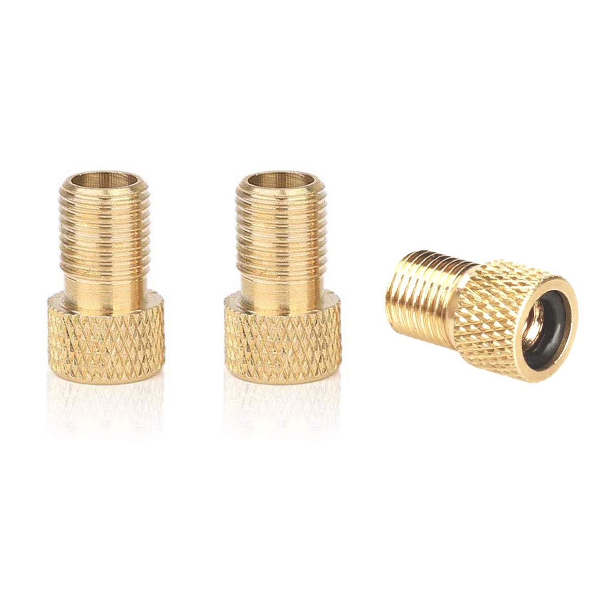 3pcs Brass Presta to Schrader Bike Bicycle Valve Adapter Converter with Rubber O-Ring Seal