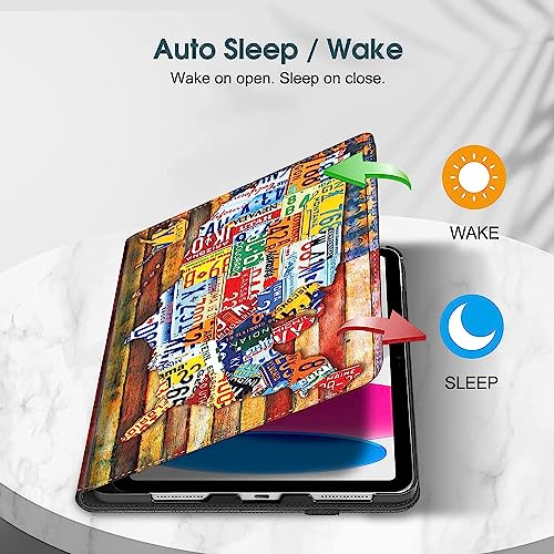 Case for iPad Pro 11 Inch 4th/3rd/2nd/1st Generation 2022/2021/2020/2018, Multi-Angle Smart Stand Cover Auto Sleep/Wake Fit iPad Air 4/5,Vintage American Flag License Plate