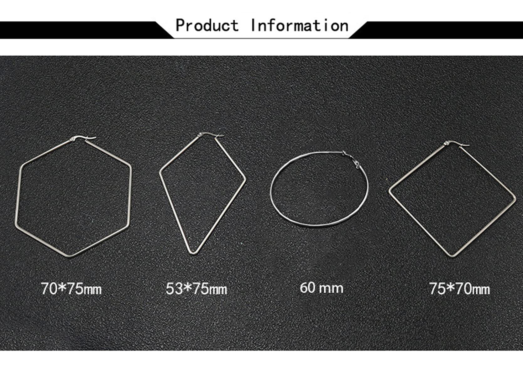 4 Pairs Stainless Steel Geometric Hexagon Round Square Thin Hoop Earrings for Women Jewelry Set-silver