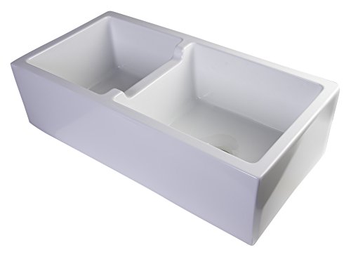 ALFI brand AB3618DB-W Smooth Thick Wall Fireclay Double Bowl Farm Sink, 36", White