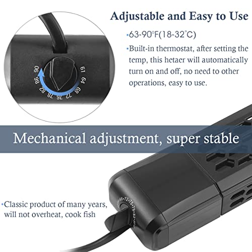 HITOP PTC Adjustable Aquarium Heater, Sturdy Fish Tank Heater with Protective Cover, 100W/200W/300W/400W Heater for Fresh/Saltwater Fish/Turtle Tank up to 120 Gallon