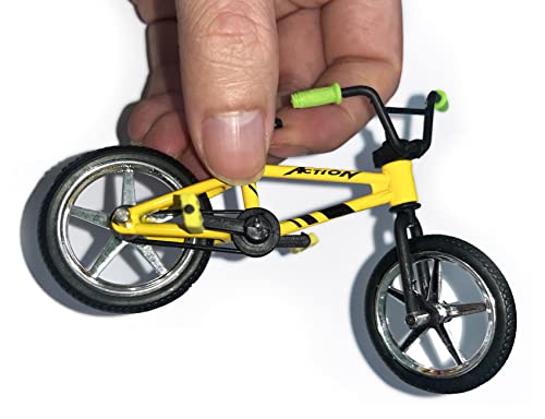 BMX Toys Alloy Finger BMX Functional Kids Bicycle Finger Bike Mini-Finger-BMX Set… (Yellow)
