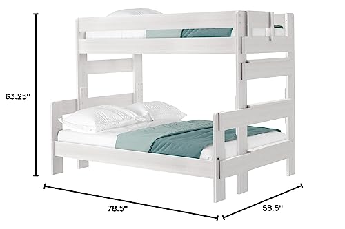 Plank+Beam Rustic Wood Bunk Bed, Solid Wood Twin-Over-Full Bed Frame, Heavy-Duty Bunk Bed for Adults, No Box Spring Needed, White Wash