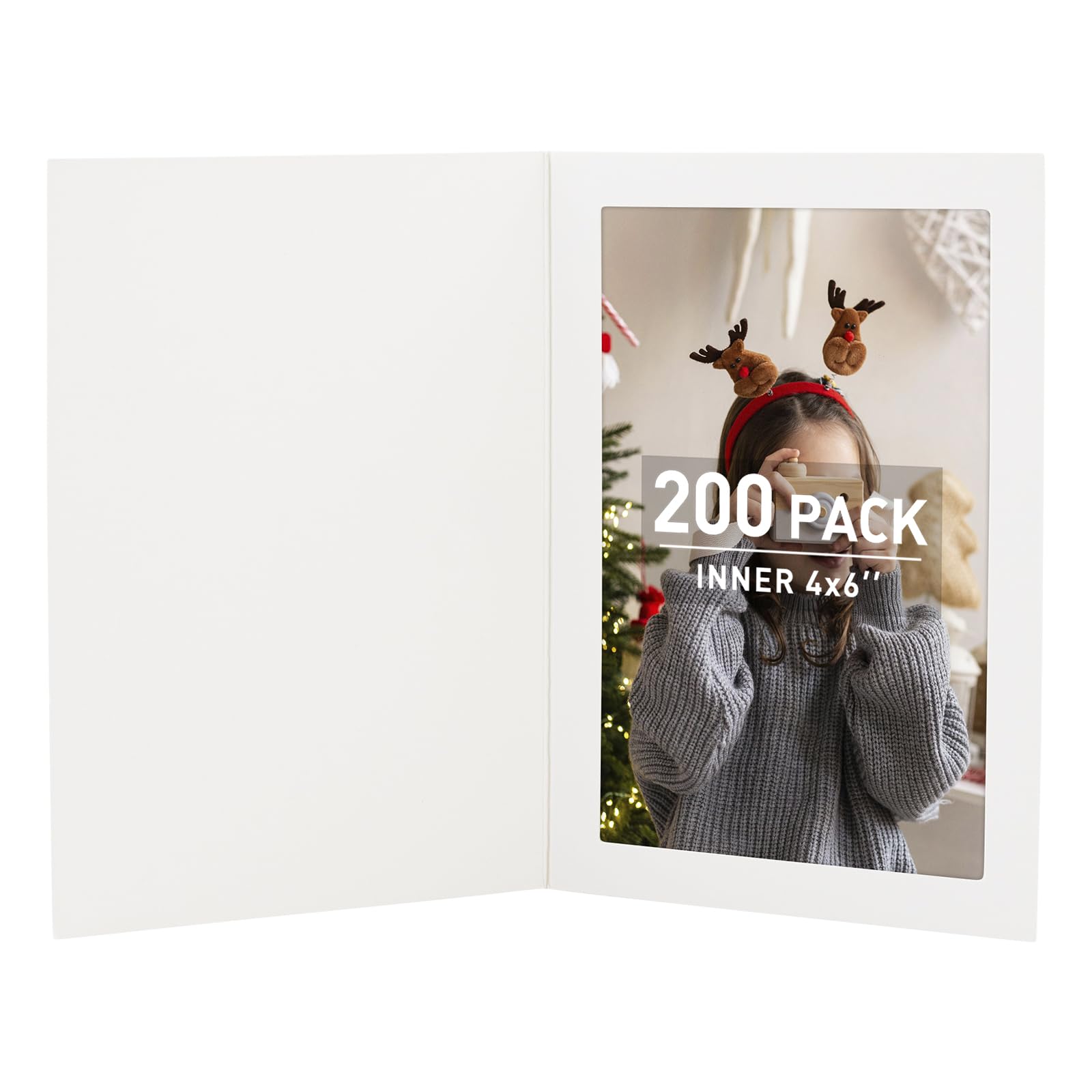 Golden State Art, Pack of 200, 4x6 Photo Folders, Cardboard Picture Frame, Paper Photo Frame Cards, Greetings/Invitation Cards, Special Events: Graduation, Christmas, Wedding (White)