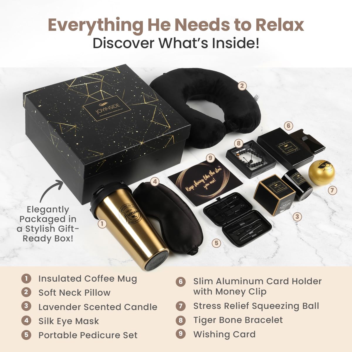 Joyinside Ultimate Men’s Relaxation Gift Set Get Well Soon Gift Basket – Care Package for Men after surgery, Birthday Gifts Box for Men Dad Brother Unique Gift set ideas for him.