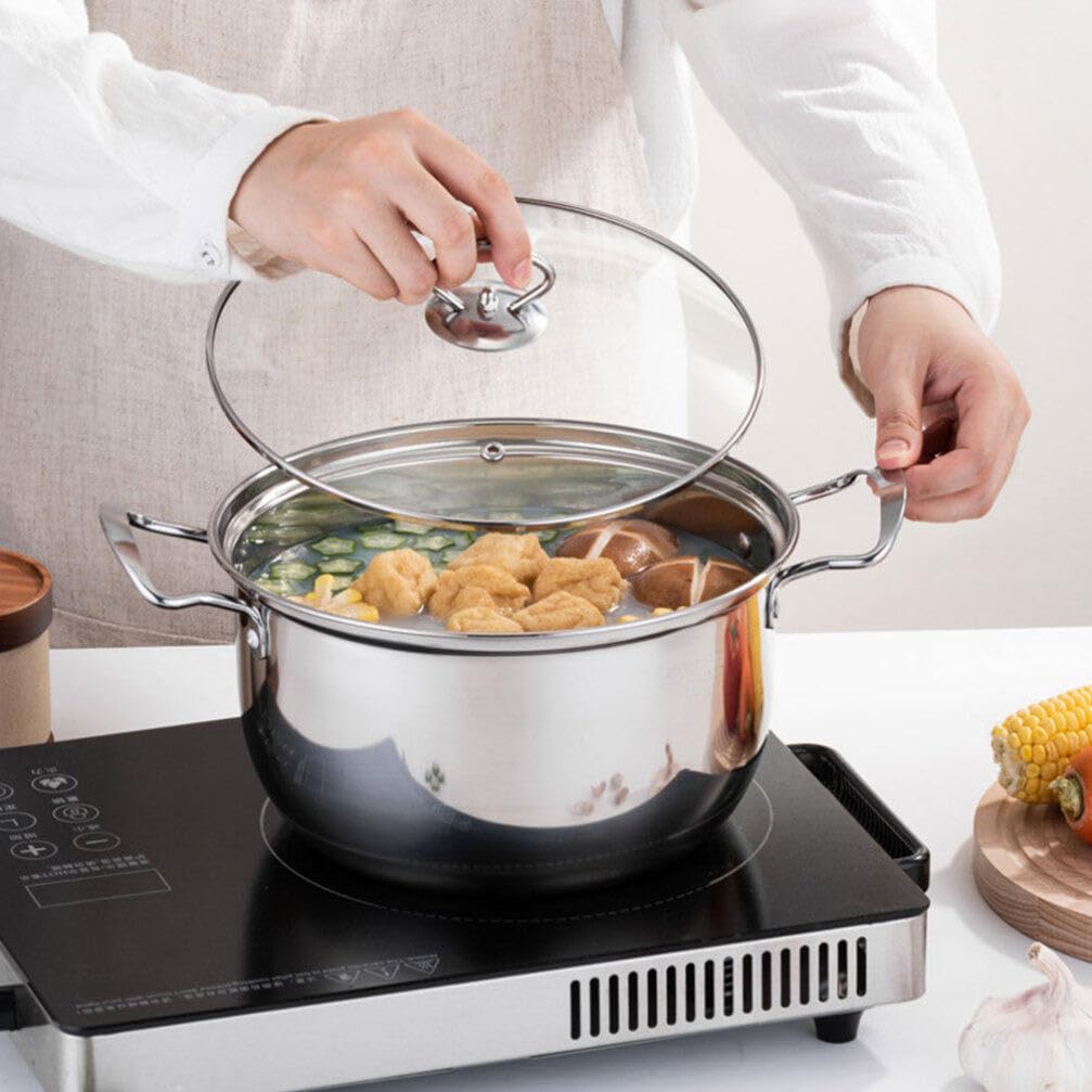 ABOOFAN Stainless Steel Stockpot with Glass Lid,Pasta Soup Pot for Cooking Simmering Soup Stew, Heavy Duty Cookware for Induction 18cm