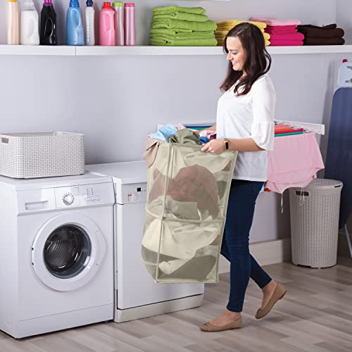 Brookstone BKH1576, Collapsible Mesh Hamper, Perfectly Sized at 26 X β13, Travel Laundry Bag for College/Dorm/Bedroom, Folding Bin for Dirty Clothes, Cream