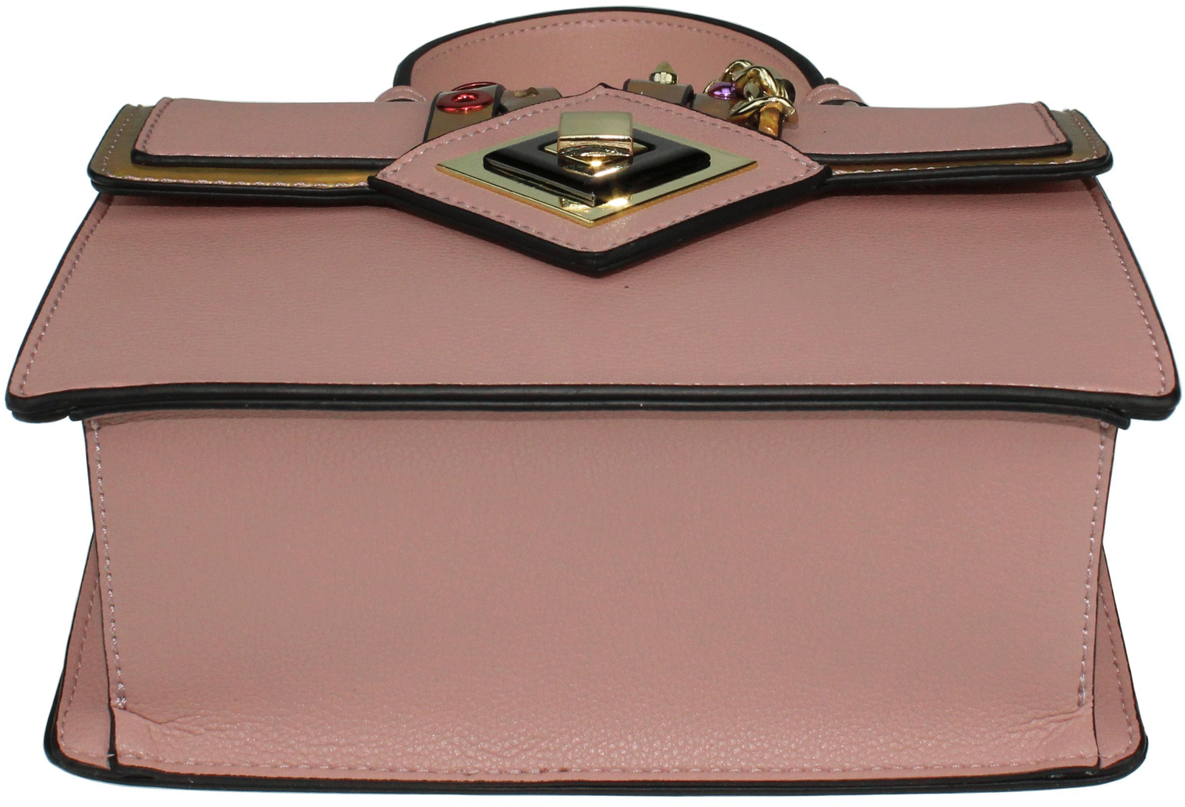 B BRENTANO Vegan Medium Crossbody Top Handle Purse with Metallic Trim (Blush Pink)