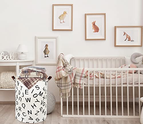 HIYAGON Large Sized Canvas Storage Baskets with Handle,Collapsible & Convenient Home Organizer Containers for Toys Storage,Baby Clothing(Letter)